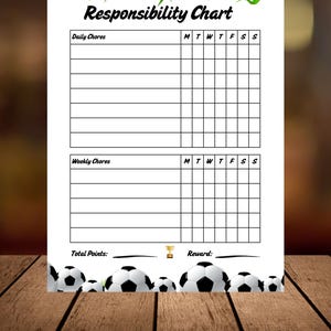 Daily and Weekly Chore Chart With Reward System | Soccer Theme for Kids ...