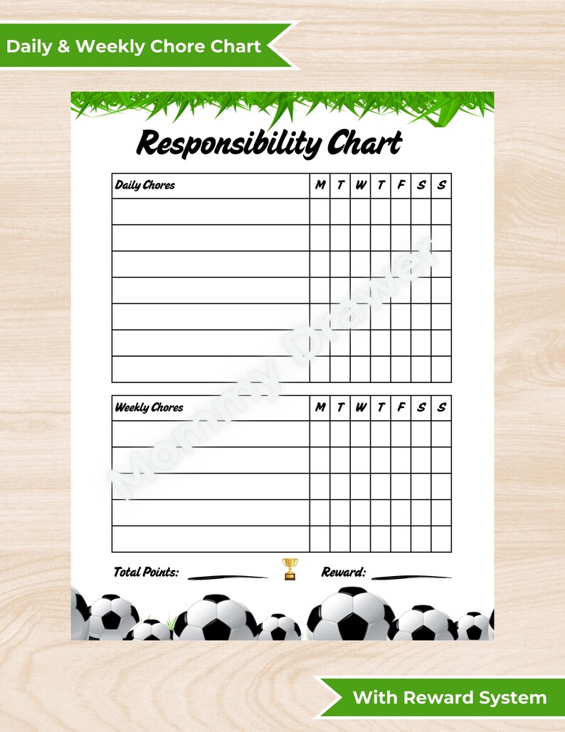 Soccer Chore Chart: Daily & Weekly Responsibility Chart (digital ...