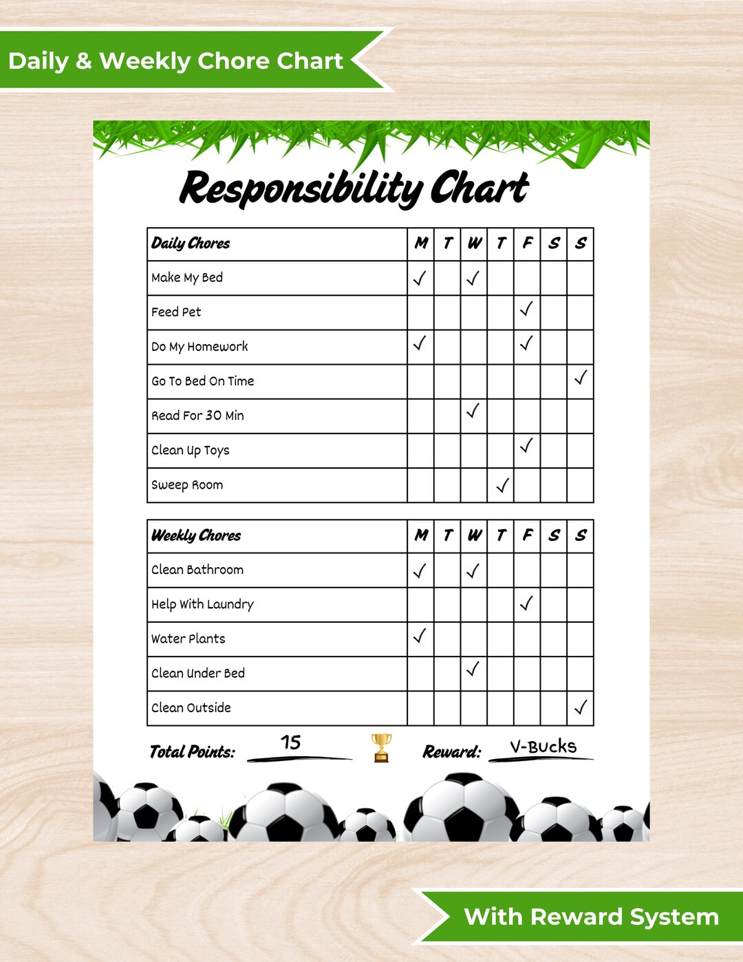 Soccer Chore Chart: Daily & Weekly Responsibility Chart (digital ...