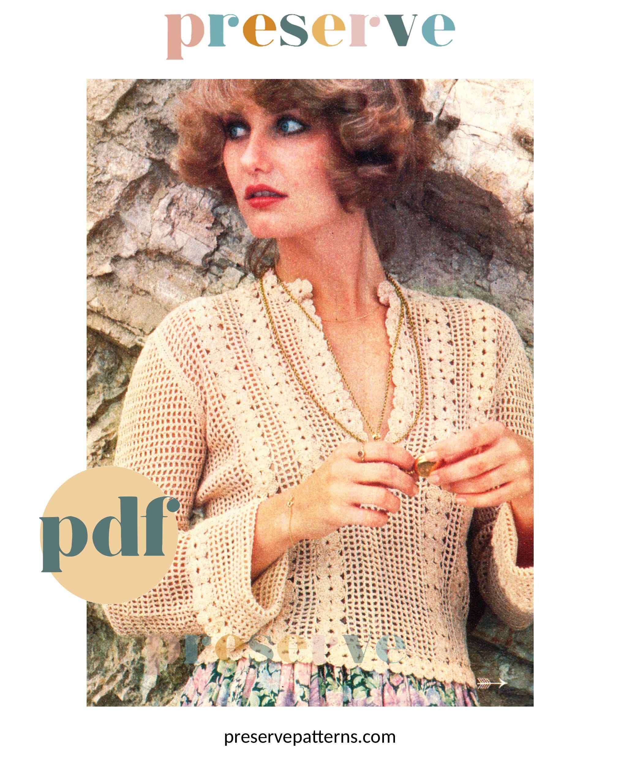 PDF Vintage Crochet Pattern for Long Sleeve Summer Top, Filet Crochet ...