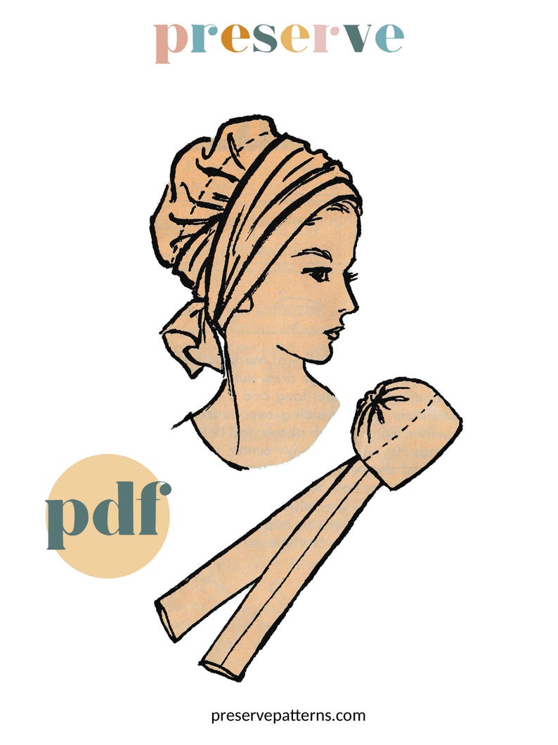 PDF Vintage 50s Sewing Pattern for Wrap-around Turban, Headwear, Hat ...