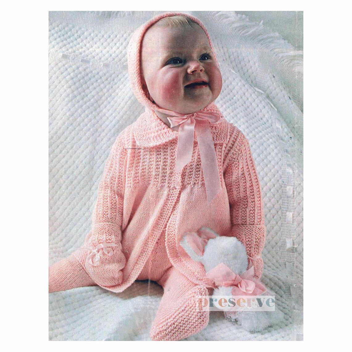 Vintage Baby Set Knitting Pattern – Infant Cardigan, Pants, Hat (PDF ...