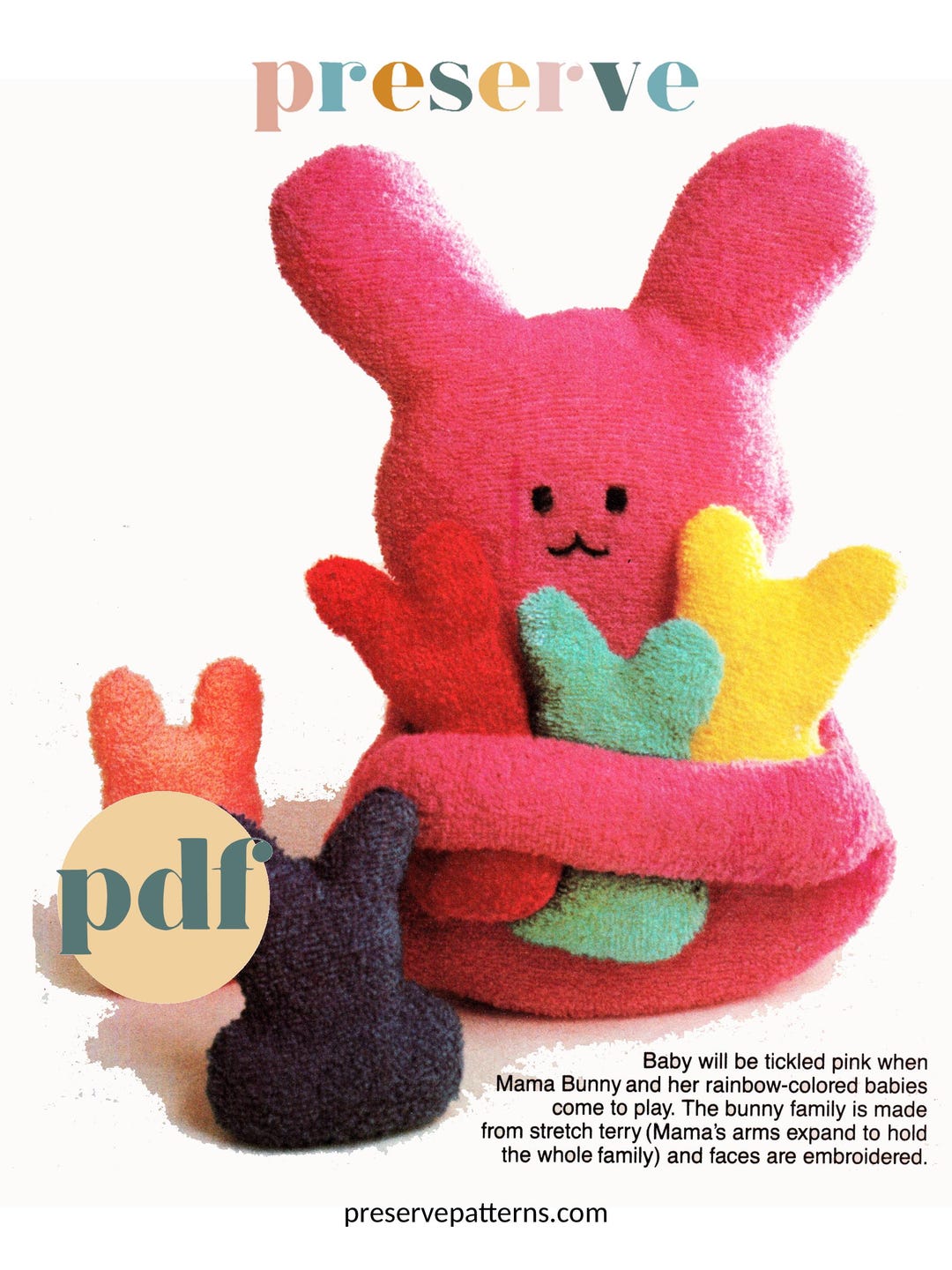 Vintage Bunny Family Sewing Pattern, Stuffed Animal Plush Toy (PDF ...