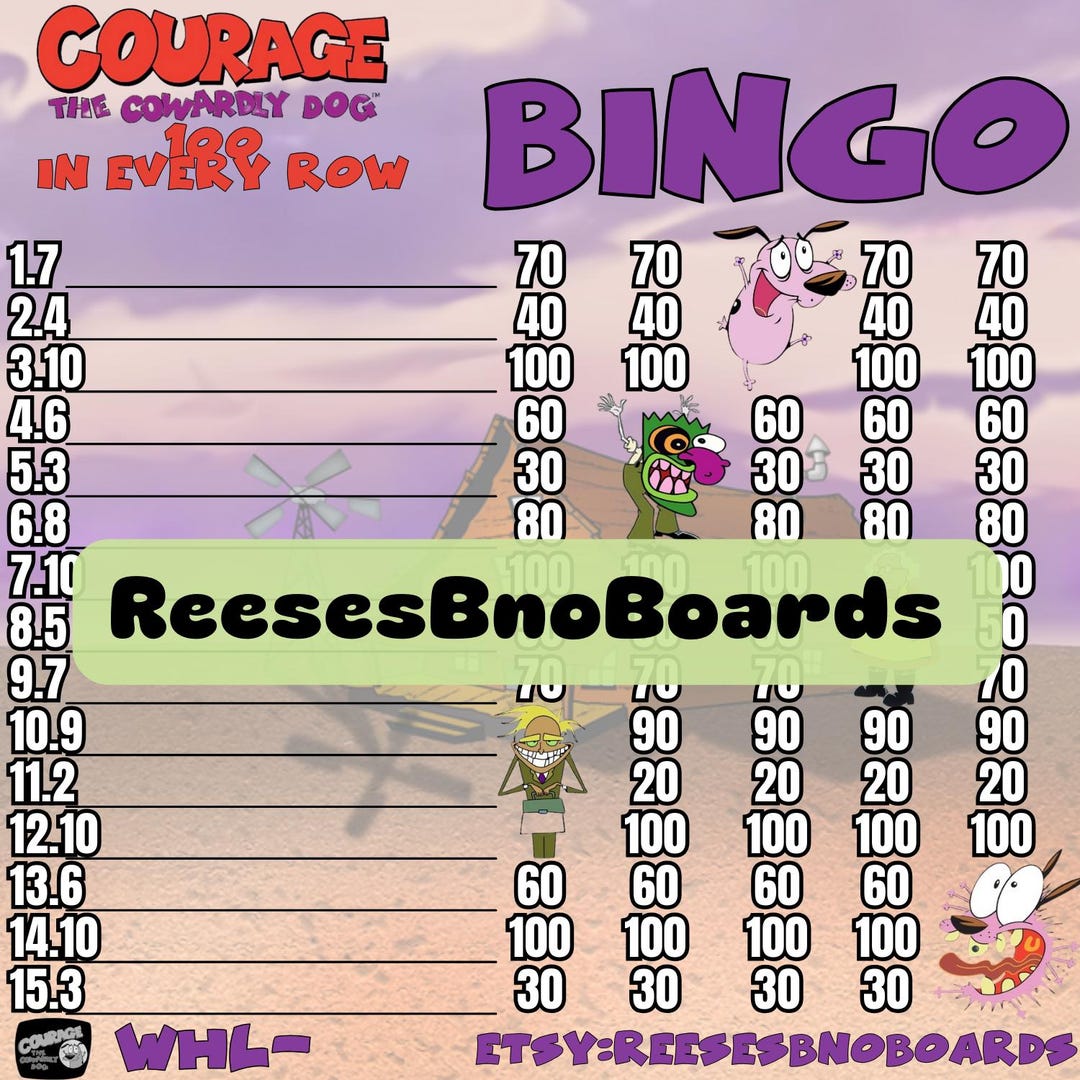 100 WTA Courage Bingo Board - Etsy