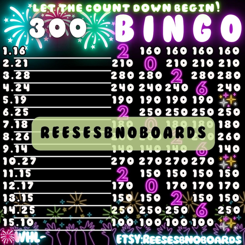 New Years Bingo Board Wta - Etsy