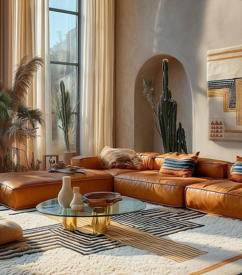 Handwoven Moroccan Wool Round Rug, Striped Geometric Carpet, Mrirt ...