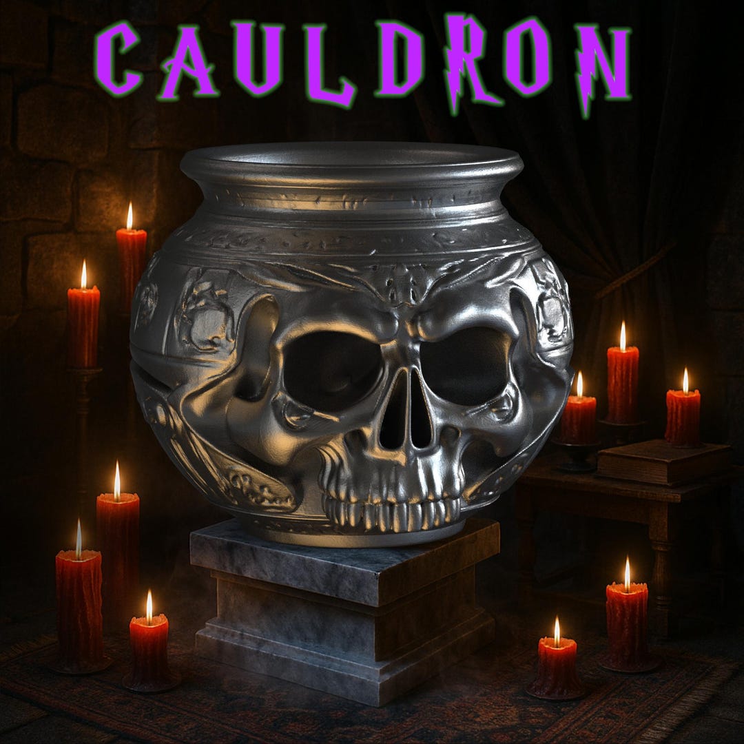 Gothic Skull Cauldron 3D Print STL, Witch Alchemy Decor, Digital ...