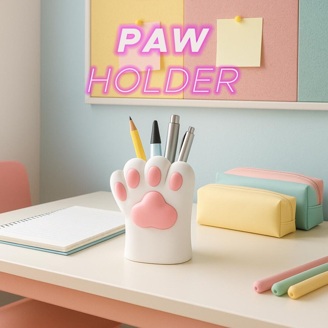 Cute Cat Paw Pen Holder – 3D Print STL for Kids Study Desk Decor, Cat ...