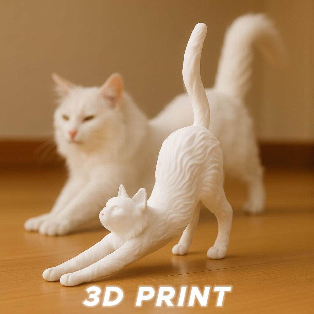Stretching Cat STL File – 3D Printable Cute Cat Figurine – Digital ...