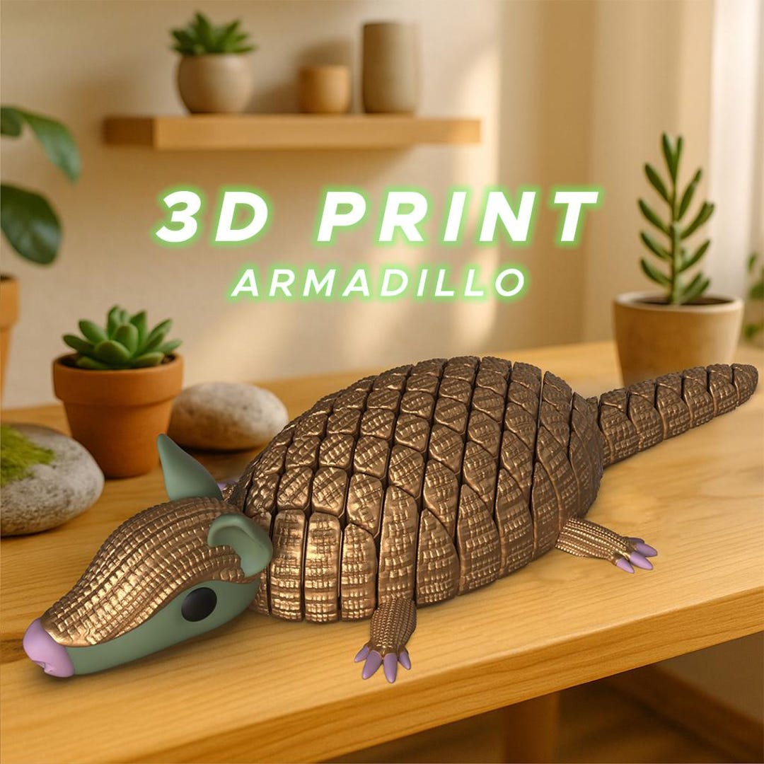 Cute Articulated 3D Printable Armadillo Figurine STL File, Flexi Animal Model, Digital Download ...