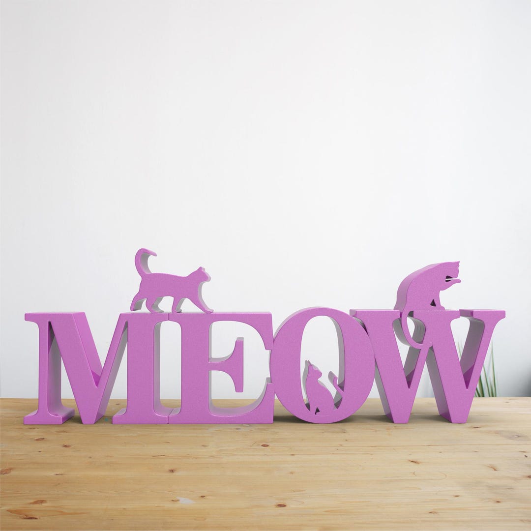 MEOW Cat-themed 3D Printable Sign STL File - Word Art, Text, Red Kit ...