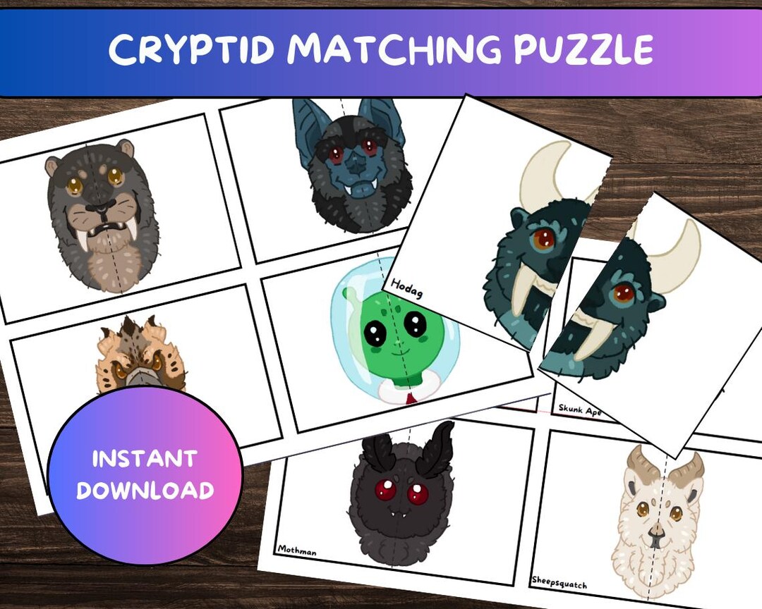Cryptid Symmetry Puzzle Matching Game for Kids, Printable Instant ...