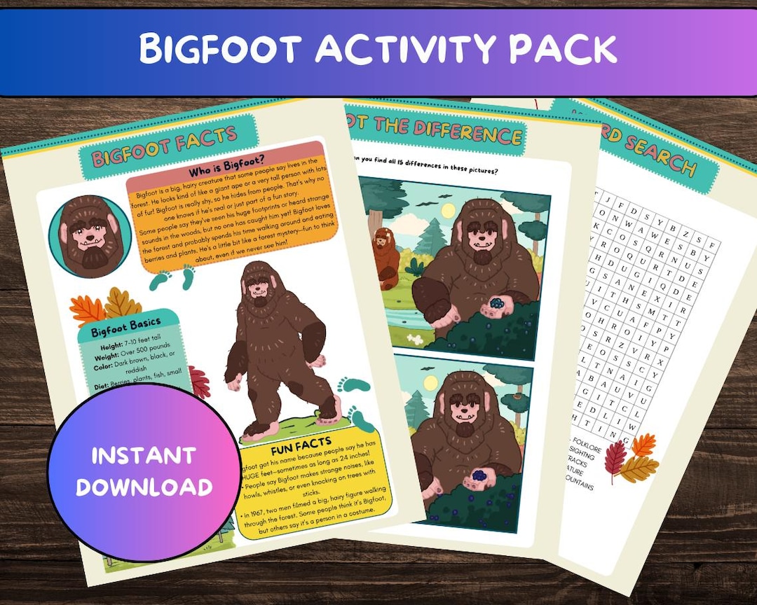 Bigfoot Activity Bundle for Kids Cryptid Printable Activities Sasquatch ...