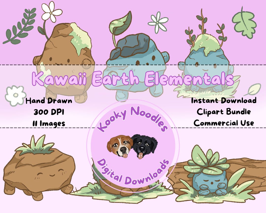 Cute Fantasy Earth Elemental Clip Art Bundle - Whimsical Kawaii Nature ...