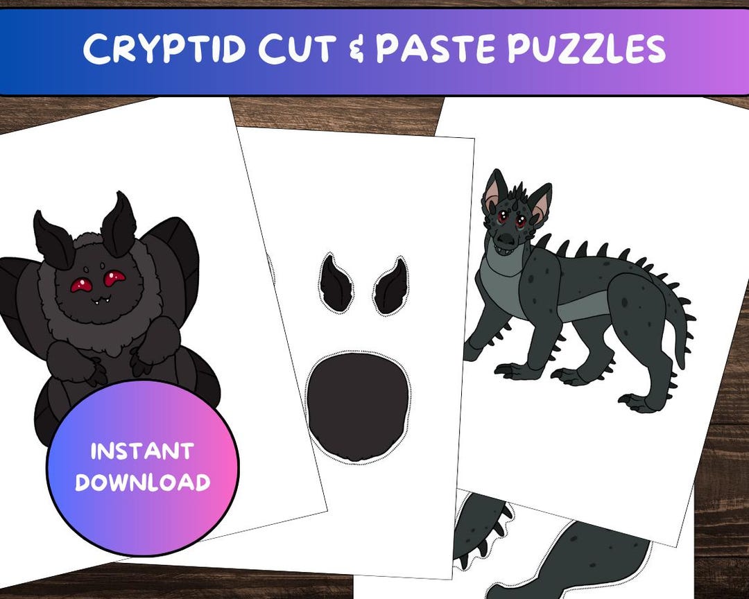 Cut & Paste Cryptid Puzzles, Kids Printable Activity, Scissor Skills Craft, DIY Educational Play ...