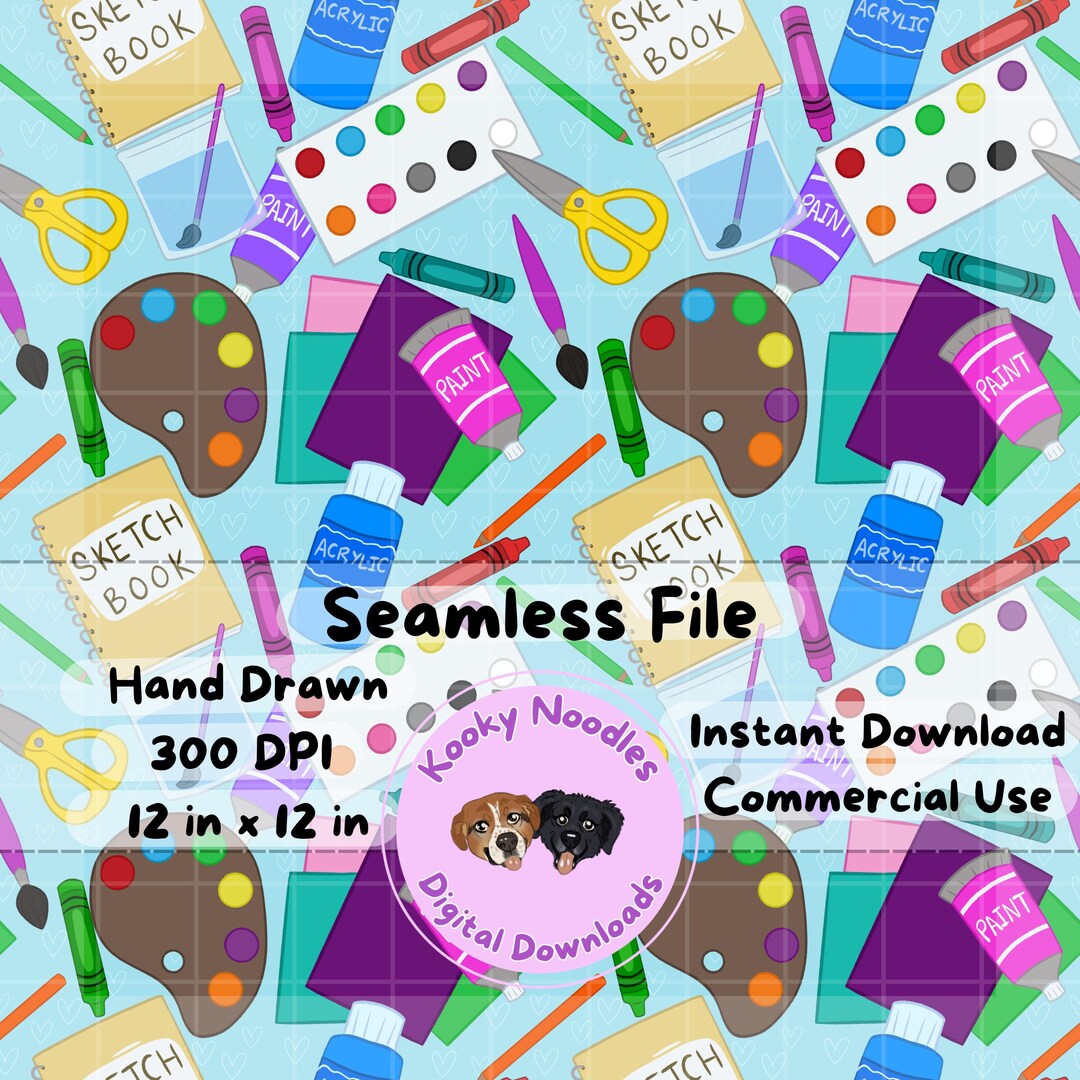 Back to School Art Class Seamless Pattern, Art Supplies Repeating ...