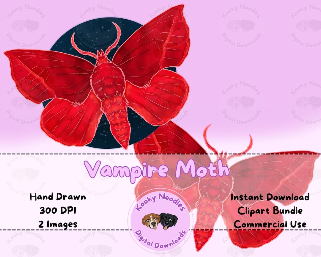 Vampire Moth Clipart PNG for Commercial Use- Red Insecr Digital Sticker ...