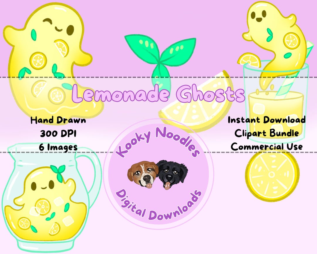 Kawaii Lemonade Ghost Clip Art, Cute Hand Drawn Ghosts PNG, Pastel ...