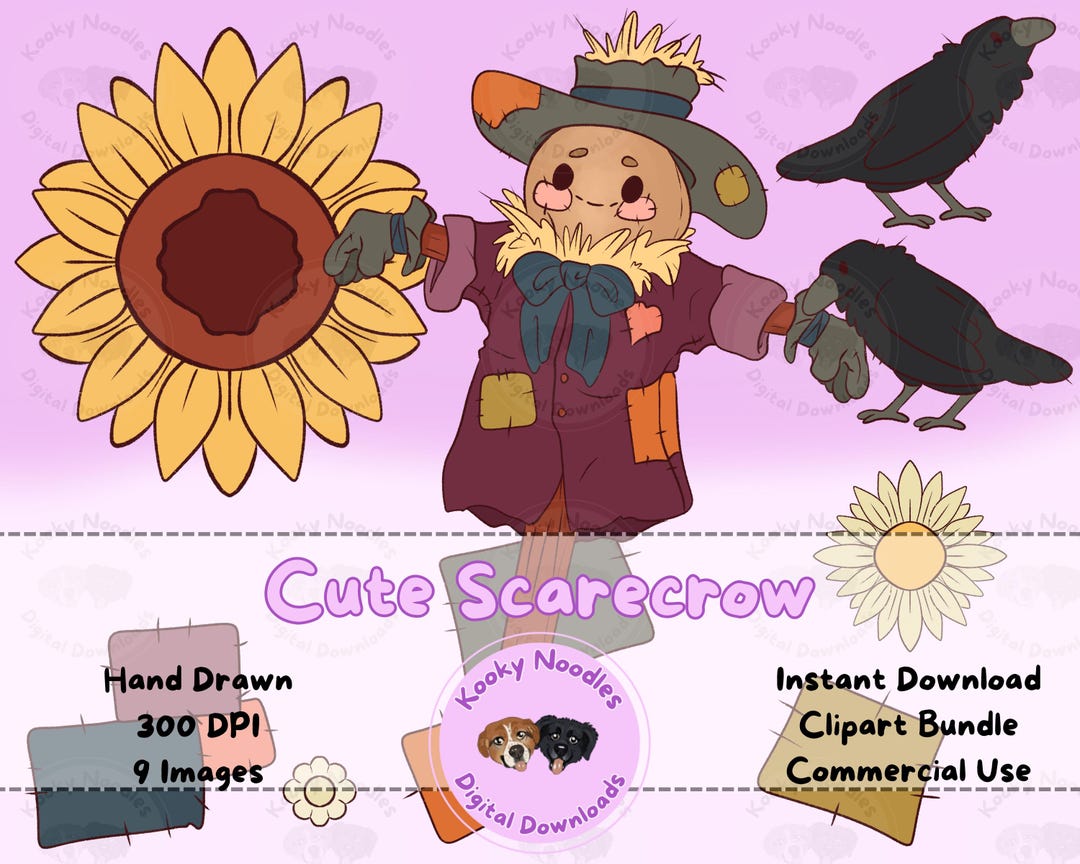Cute Scarecrow Clip Art Bundle - Autumn Harvest Clipart Pngs 300 DPI ...