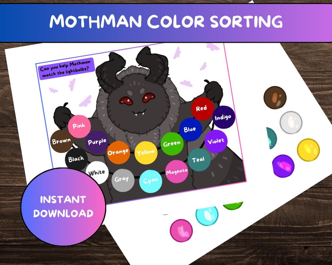 Mothman Cryptid Kids Color Matching Activity Printable Sorting Game ...