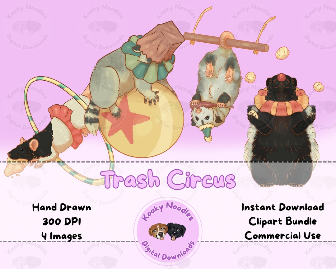Trash Circus Clip Art Bundle - Raccoon, Skunk, Opossum, Rat Clipart ...