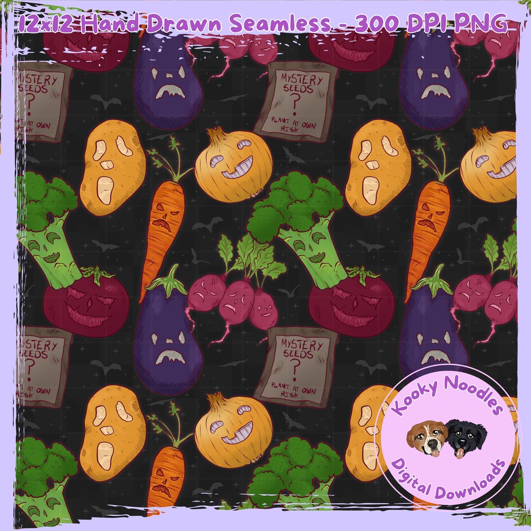 Spooky Vegetable Seamless Pattern File, Creepy Halloween Veggies ...
