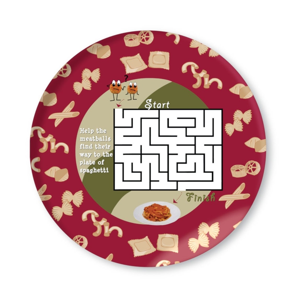 Childrens Activity Maze Plate Spaghetti & Meatballs - Etsy