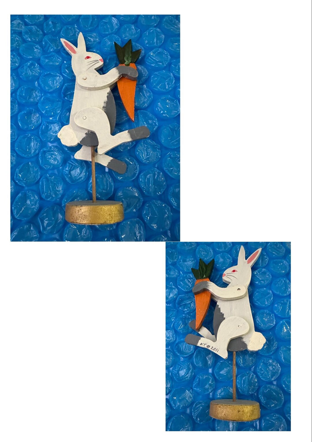 Nancy Thomas 2011 Articulated Bunny With Carrot on a Stand. 8” When on ...