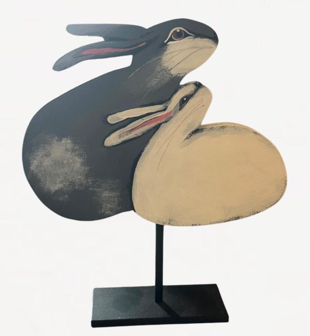 2004 Nancy Thomas Folk Art Double Love Rabbits on Metal Base. - Etsy