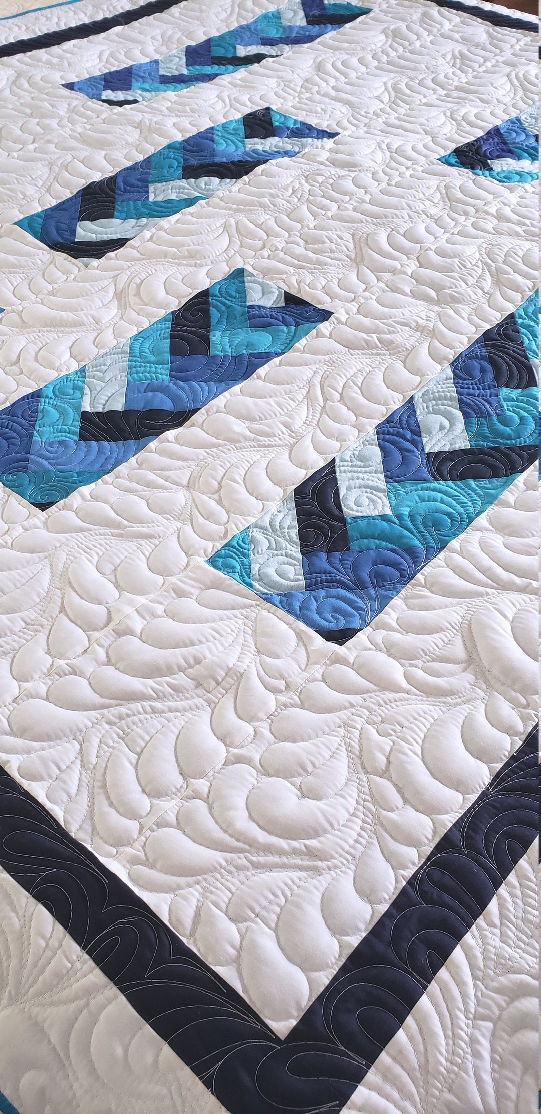 Blue French Braid Quilt Patchwork Modern Minimalist Girl Boy Sister ...