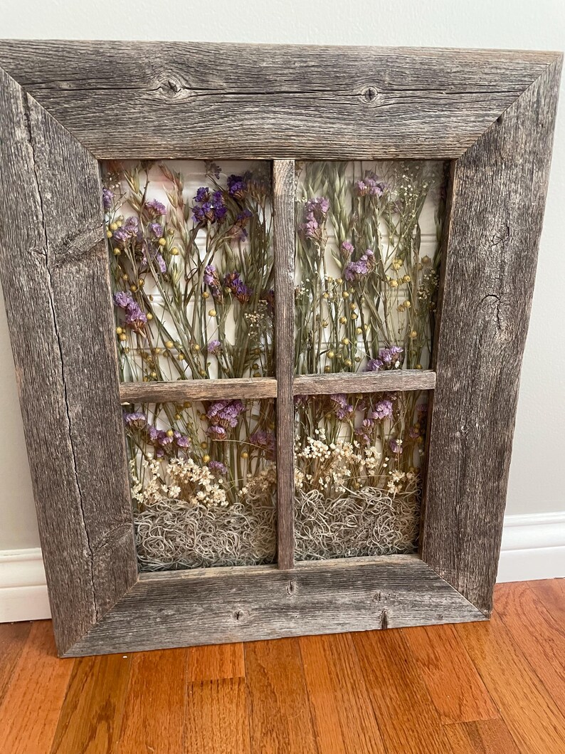 Rustic Botanical Barn Wood Window Pane Wall Decor - Etsy