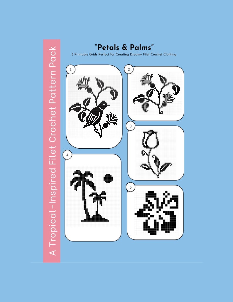 Filet Crochet Pattern Pack – 5 Custom Grids for DIY Clothing & Decor - Etsy
