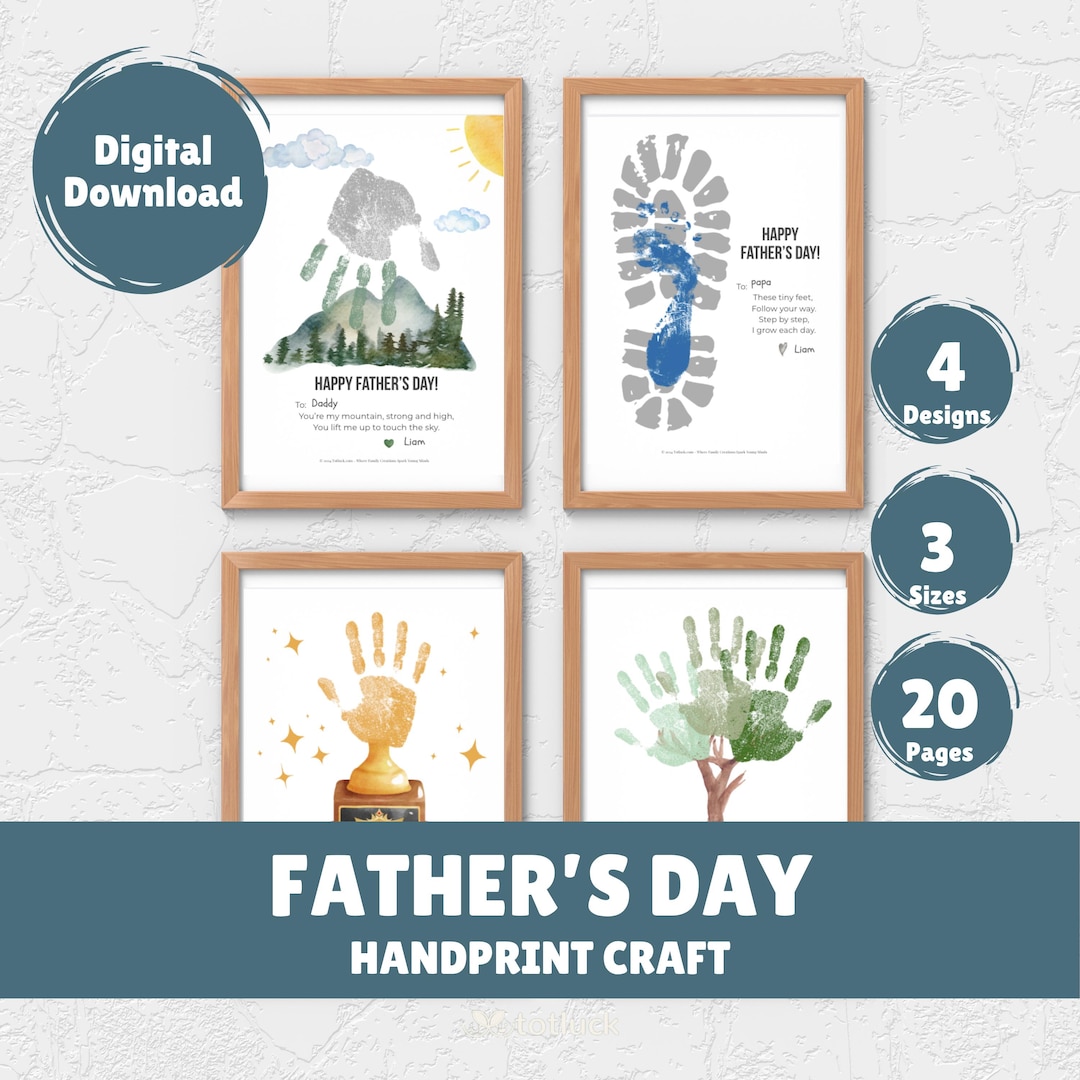 Father’s Day Handprint Art Bundle | 4 Printable Keepsakes for Dad ...