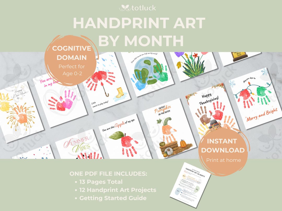 Handprint Art by Month Monthly Baby Keepsake Seasonal Handprint Crafts ...