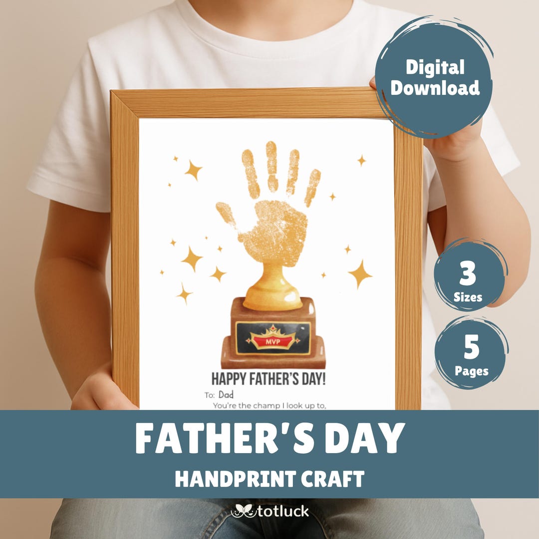 Father’s Day Trophy Handprint Craft | Printable DIY Gift for Dad or ...
