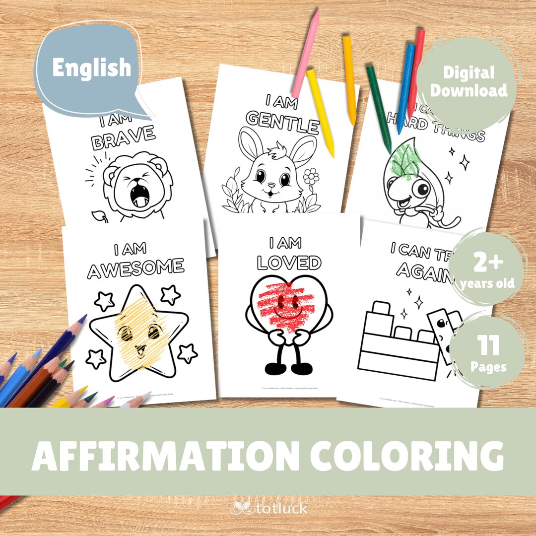 ENGLISH Affirmation Coloring Pages for Kids Printable Positive Messages ...