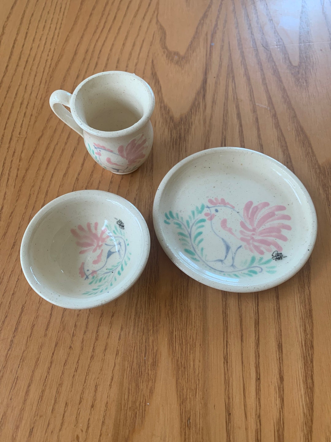 Three Rivers Pottery, 3 Piece Ceramic Set, Chicken,rooster, Miniature ...