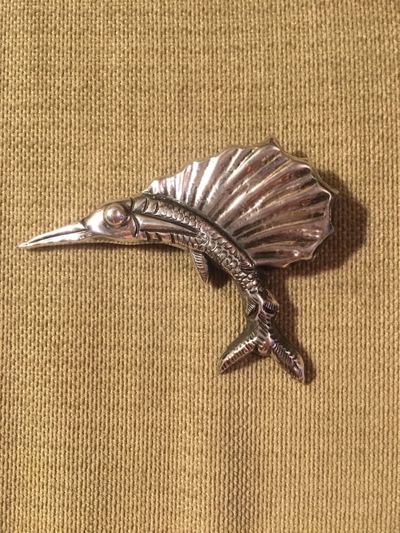 Vintage Swordfish Sailfish Marlin Brooch Pin Brushed … - Gem