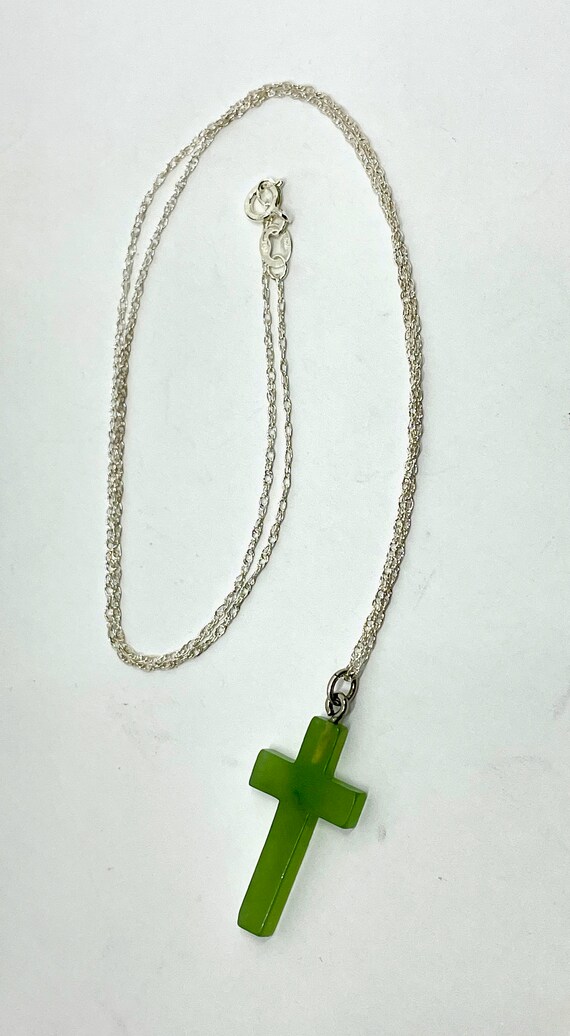 Jade Cross, 1 " long, Vintage, with New Sterling Silv… - Gem