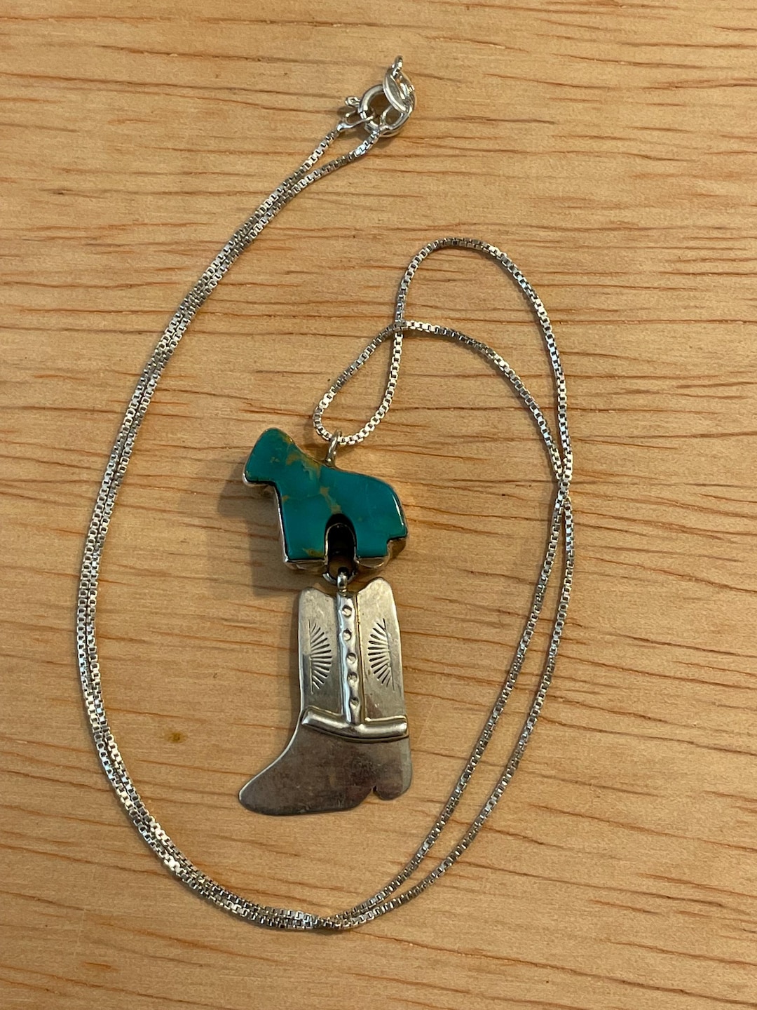 Cowboy Boot Pendant With Turquoise Bear With 18” Box Chain. A Little ...