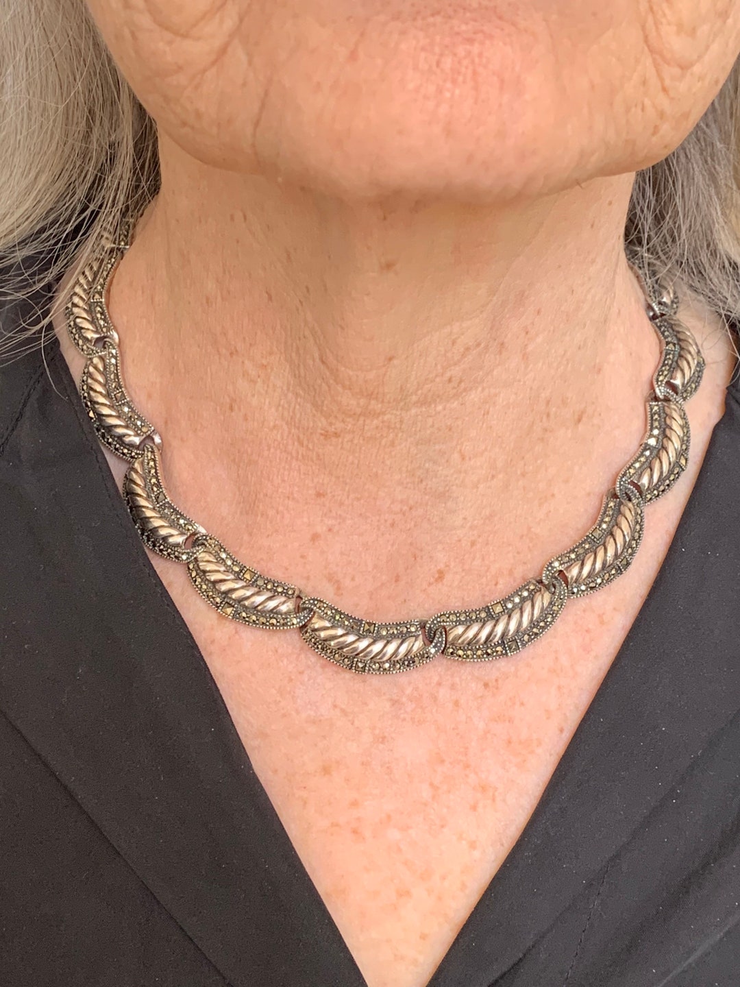 Judith Jack Marcasite, Vintage, Choker, Sterling Silver, 925, Necklace ...