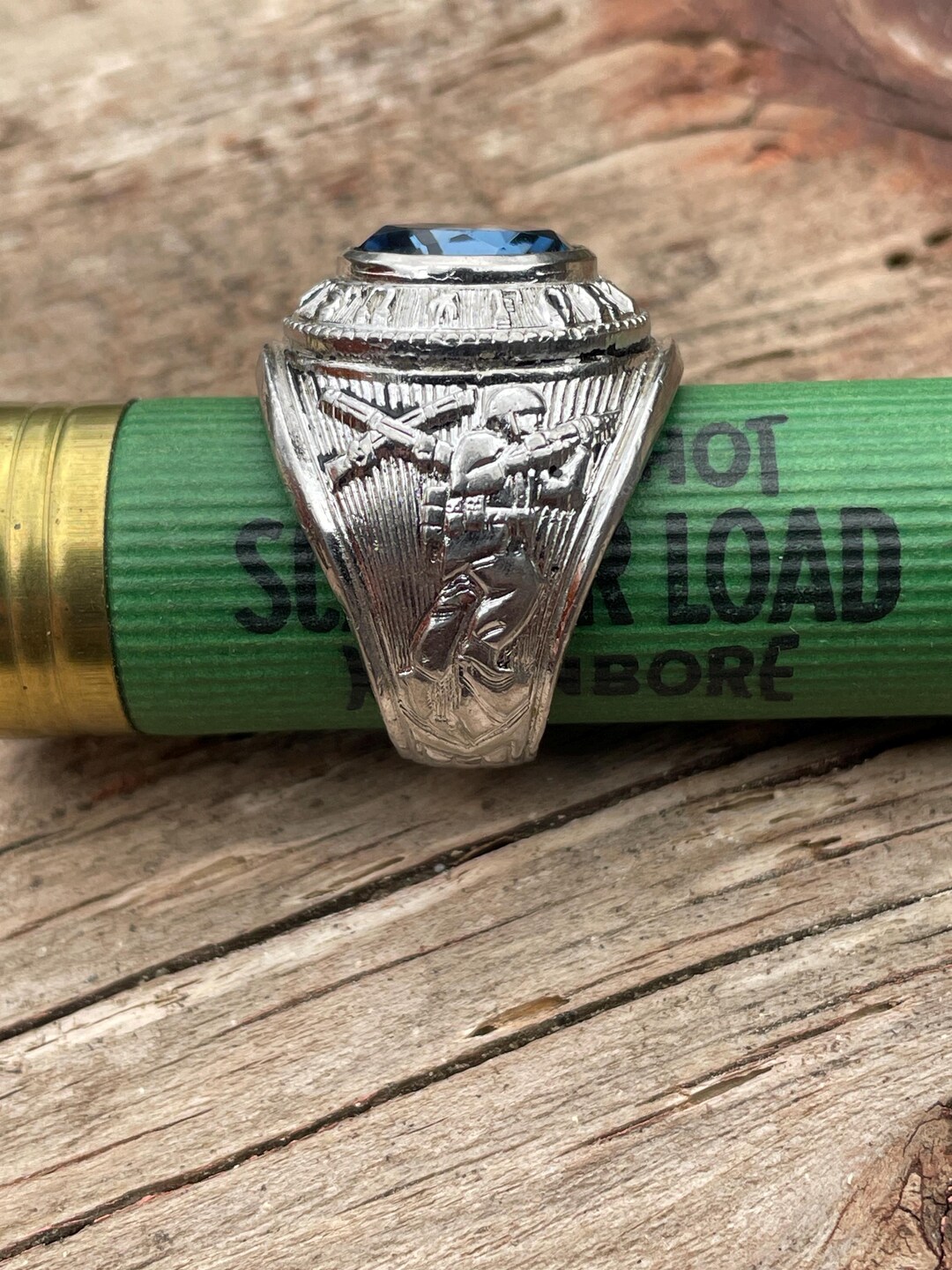 Vintage US Army Ring: Sterling Silver, Sapphire Blue Stone, Size 8.5 - Etsy
