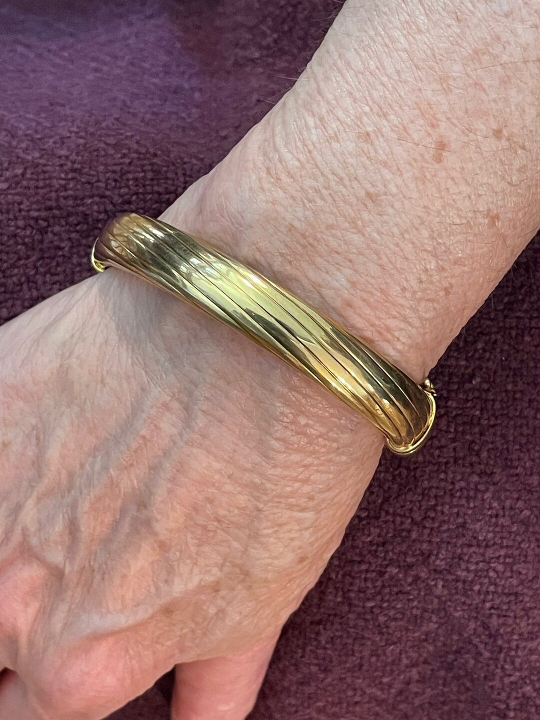 Bangle, Hinged, Opens Wide, Gold Over Sterling Vermiel, 24 G, Spiral ...