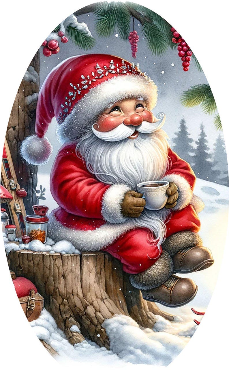 Santa in Forest Oval Sign – Cozy Christmas Metal Wall Décor, Wreath ...