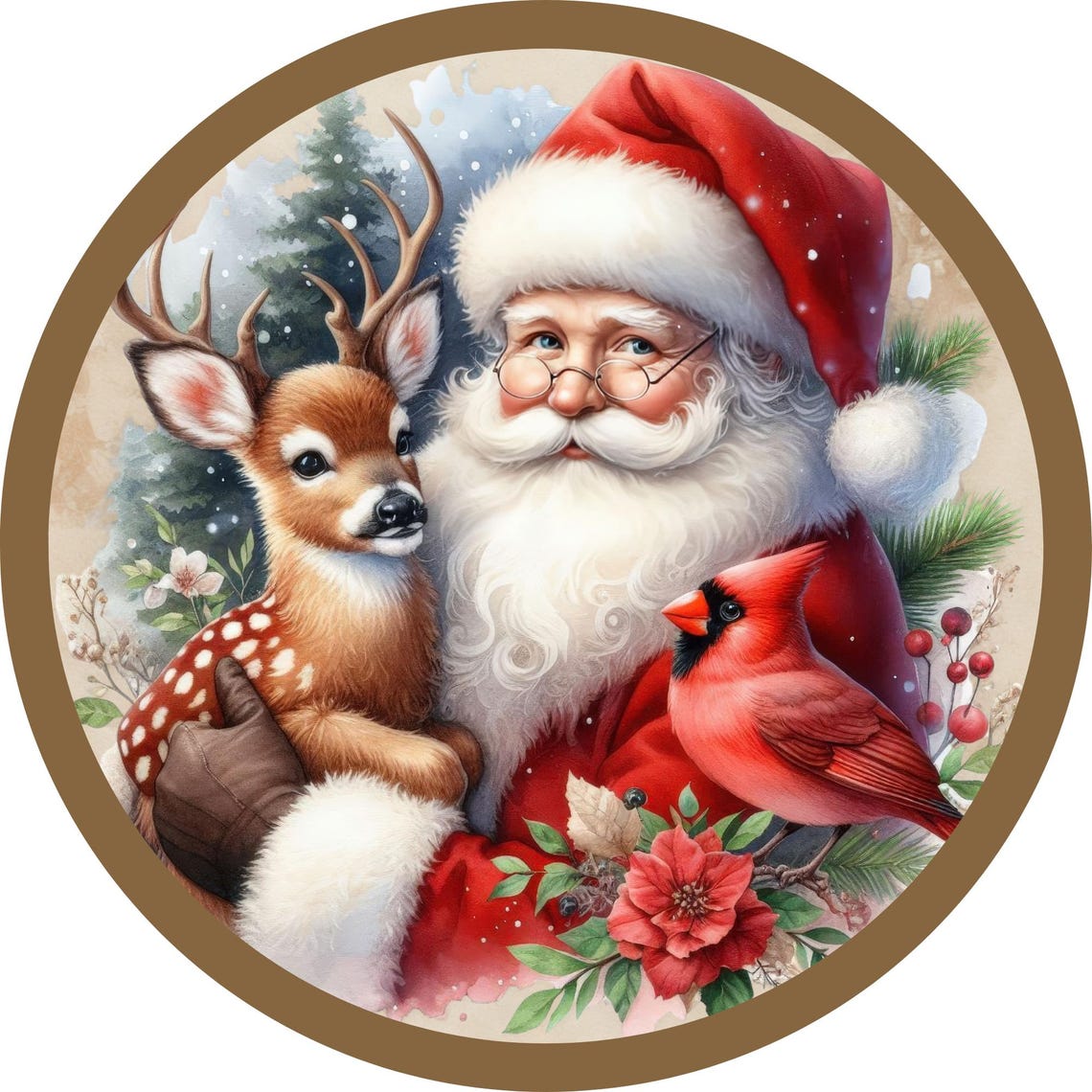 Santa & His Deer Winter Wreath Sign – Whimsical Metal Christmas Decor ...