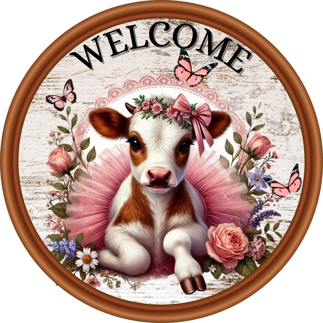 Highland Cow Welcome Wreath Sign: Pink Tutu Metal Decor - Etsy