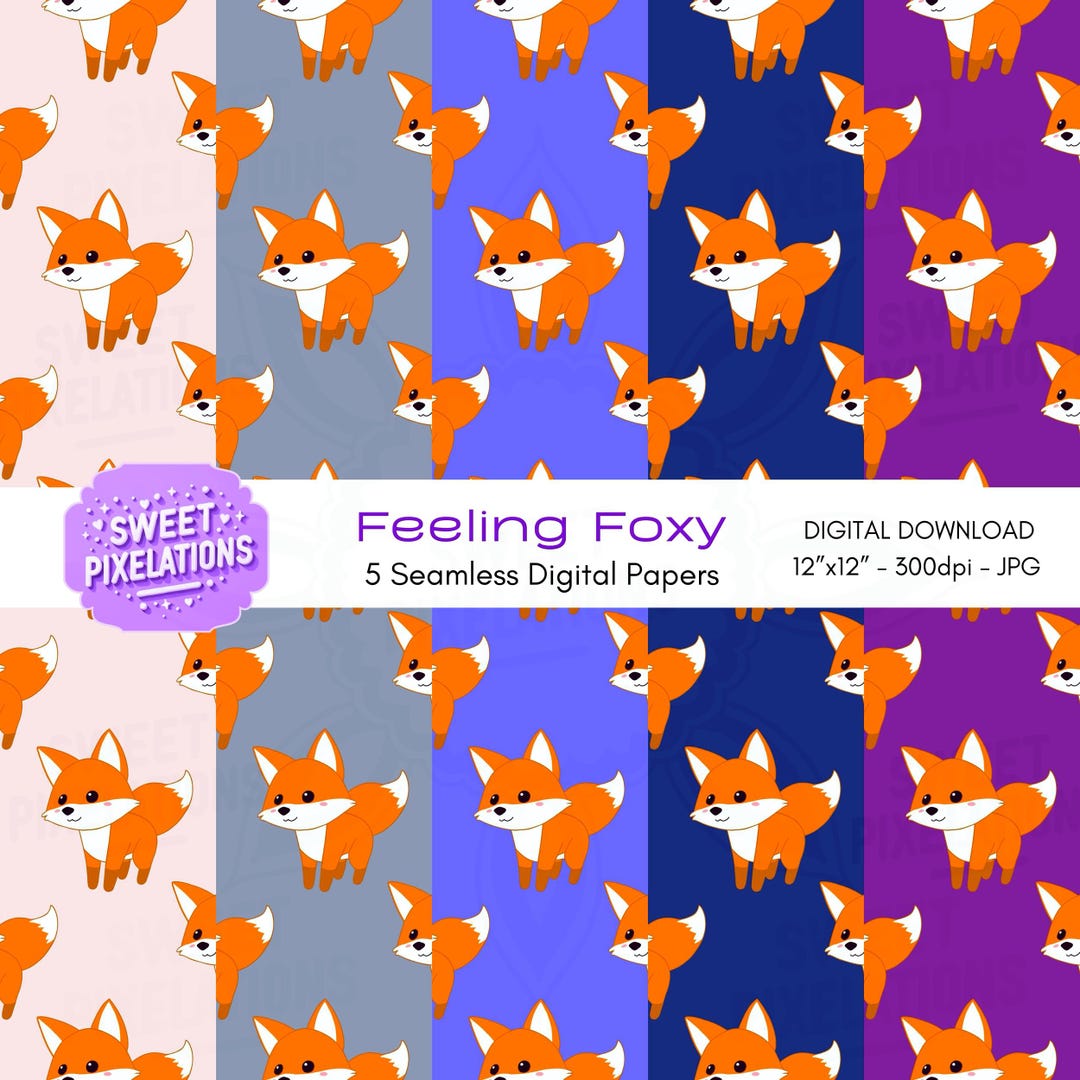 Cute Fox Digital Seamless Pattern Design Kawaii Digital Paper Colorful ...