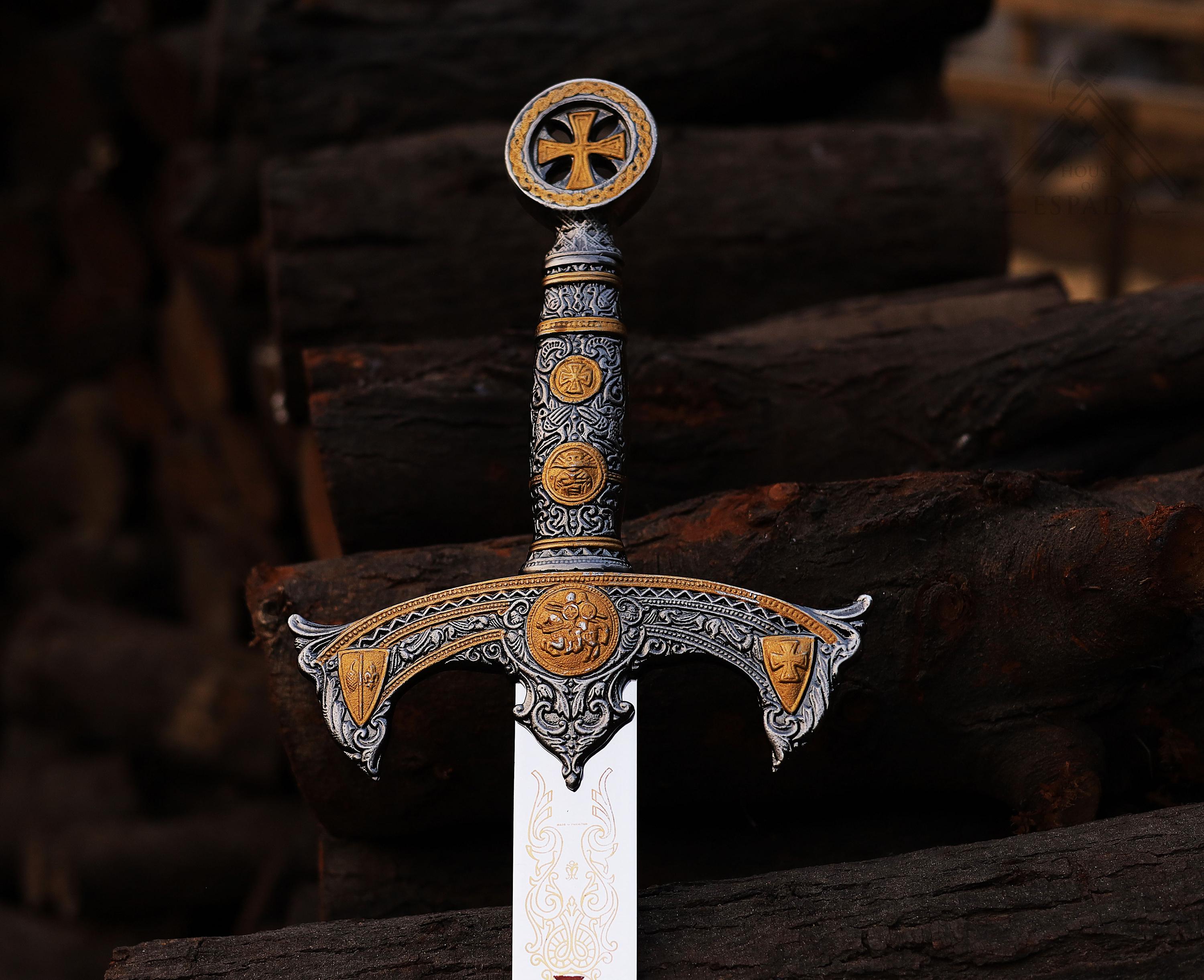 Knights Templar Sword: Medieval King Arthur Style, Etched Stainless ...