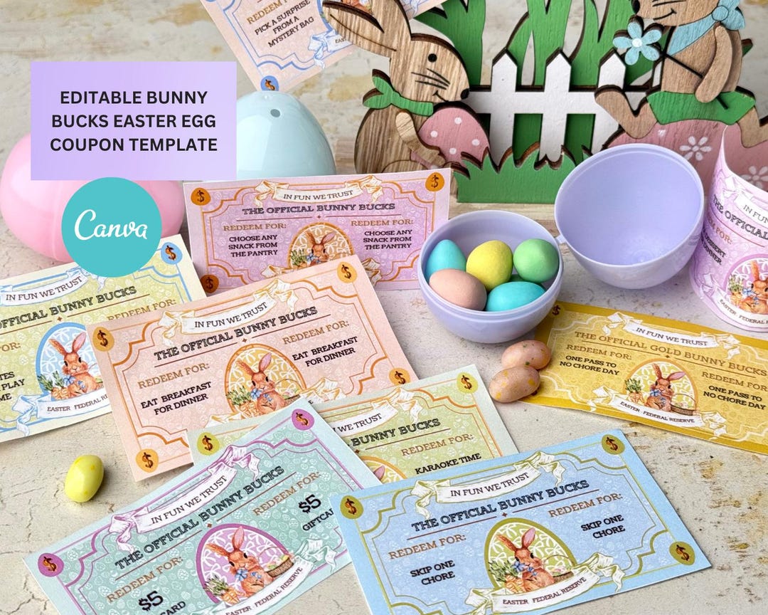 Bunny Bucks Easter Egg Coupons Reward Bucks for Adult Scavenger Hunt ...