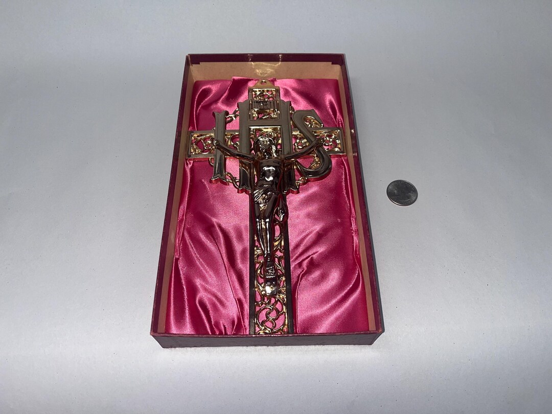 Vintage IHS Brass Hanging Cross Crucifix - Etsy